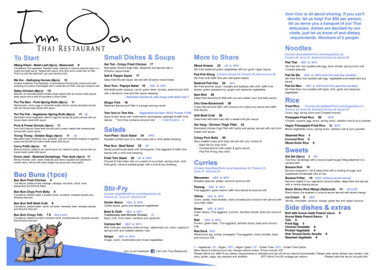 Imm Oon Thai Restaurant Menu - Imm-oon-thai